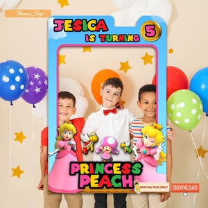 Printable Princess Peach Super Mario Kids Photo Booth Frame, Mario Bros ...