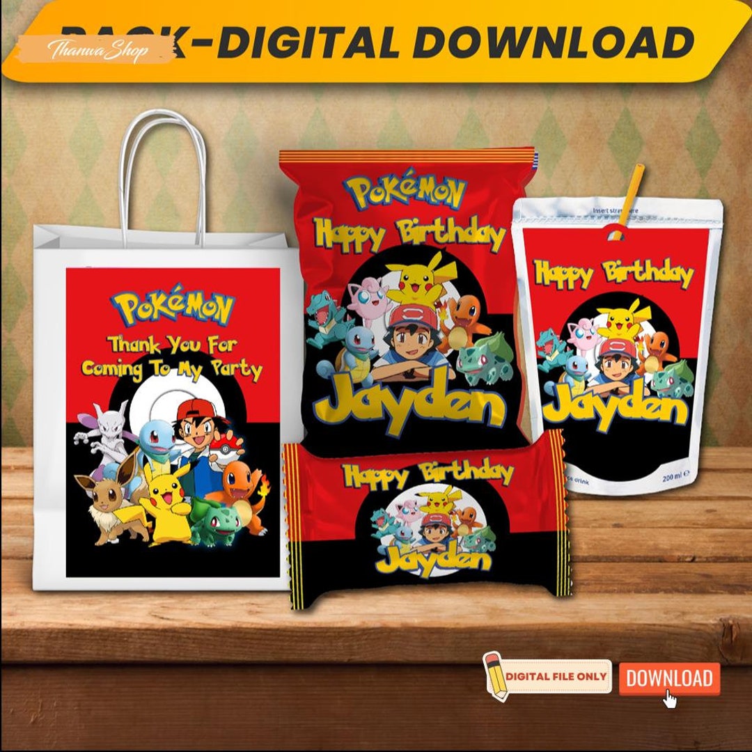Printable Personalized Pokemon Pack 4 Party Supplies Bundle, Pokemon ...