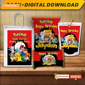 Printable Personalized Pokemon Pack 4 Party Supplies Bundle, Pokemon ...