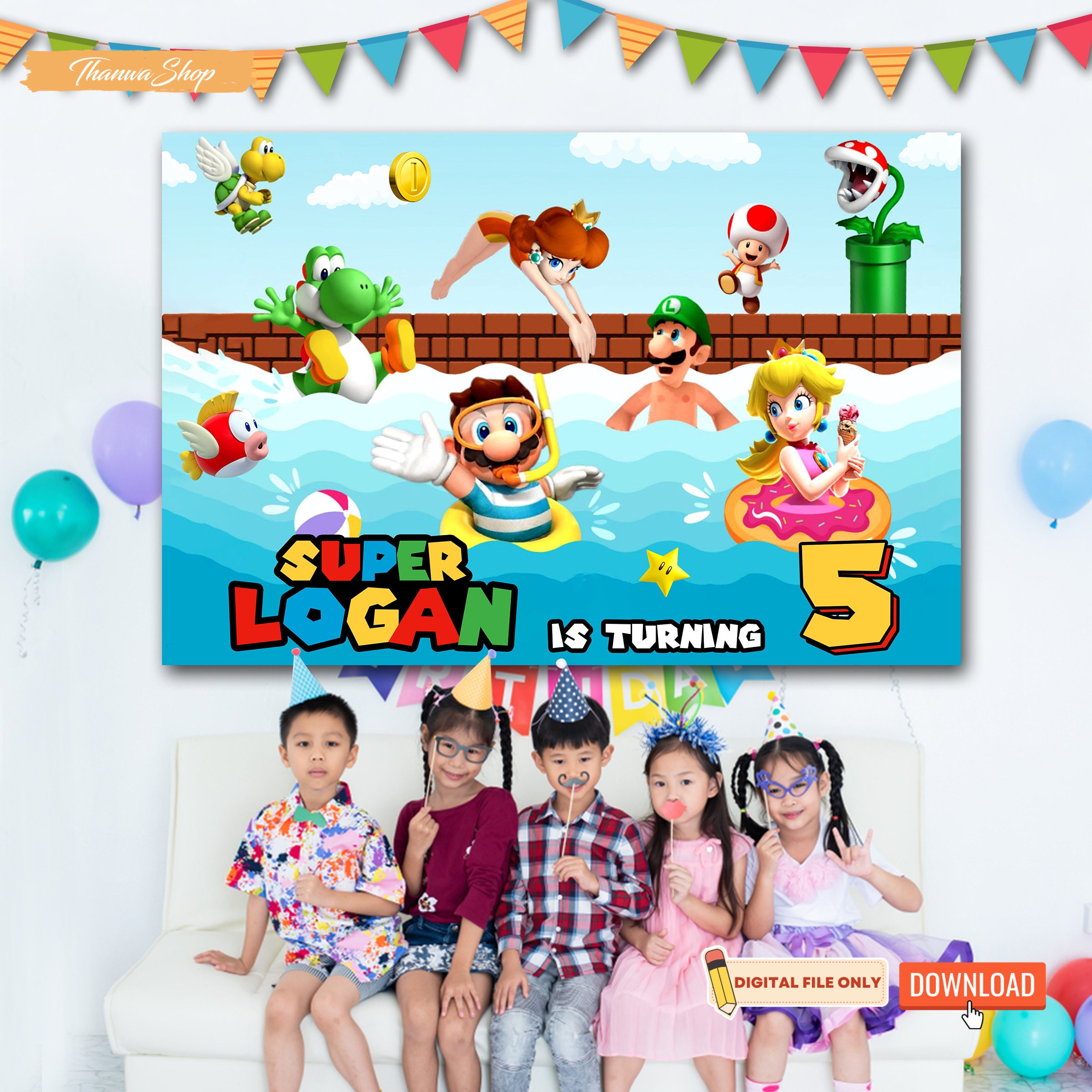 Mario Party Supplies Super Mario Birthday Backdrop Super - Etsy