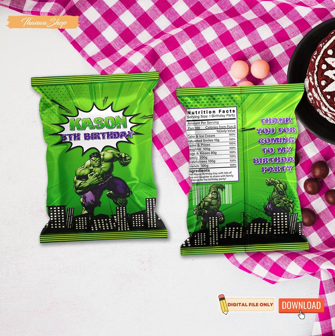 Hulk Birthday Party Chip Bags Digital, Superhero Birthday Party Favor ...