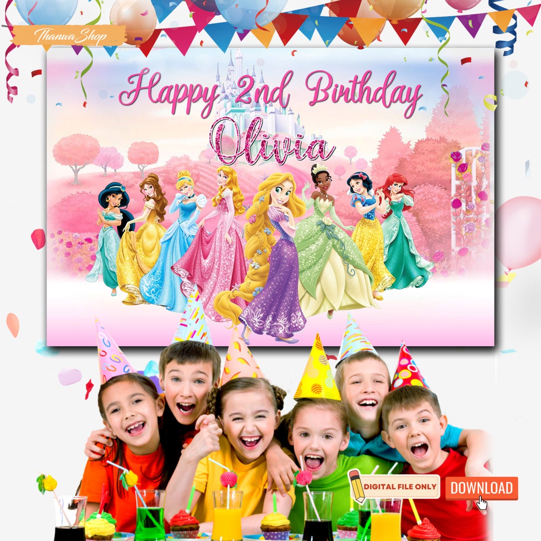 Princess Personalized Birthday Backdrop Princess Party - Etsy