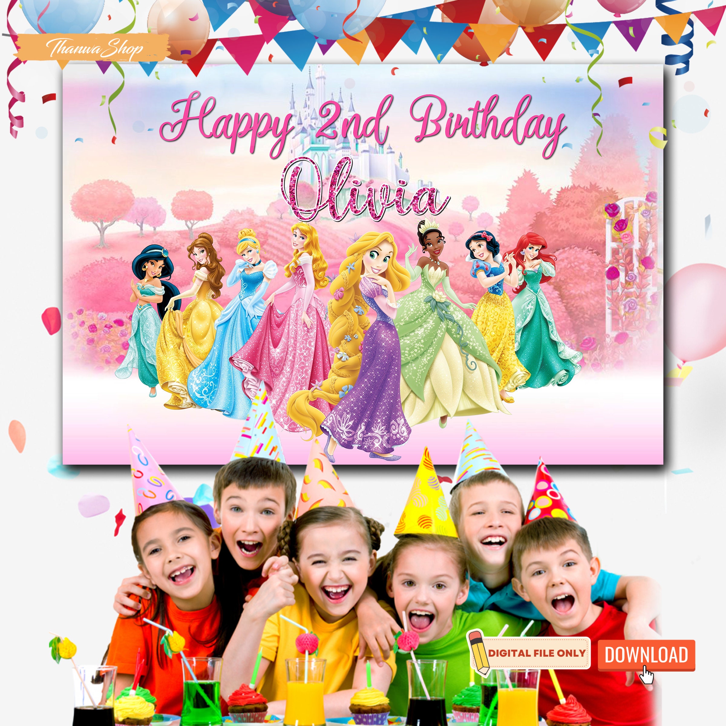 Princess Personalized Birthday Backdrop Princess Party - Etsy