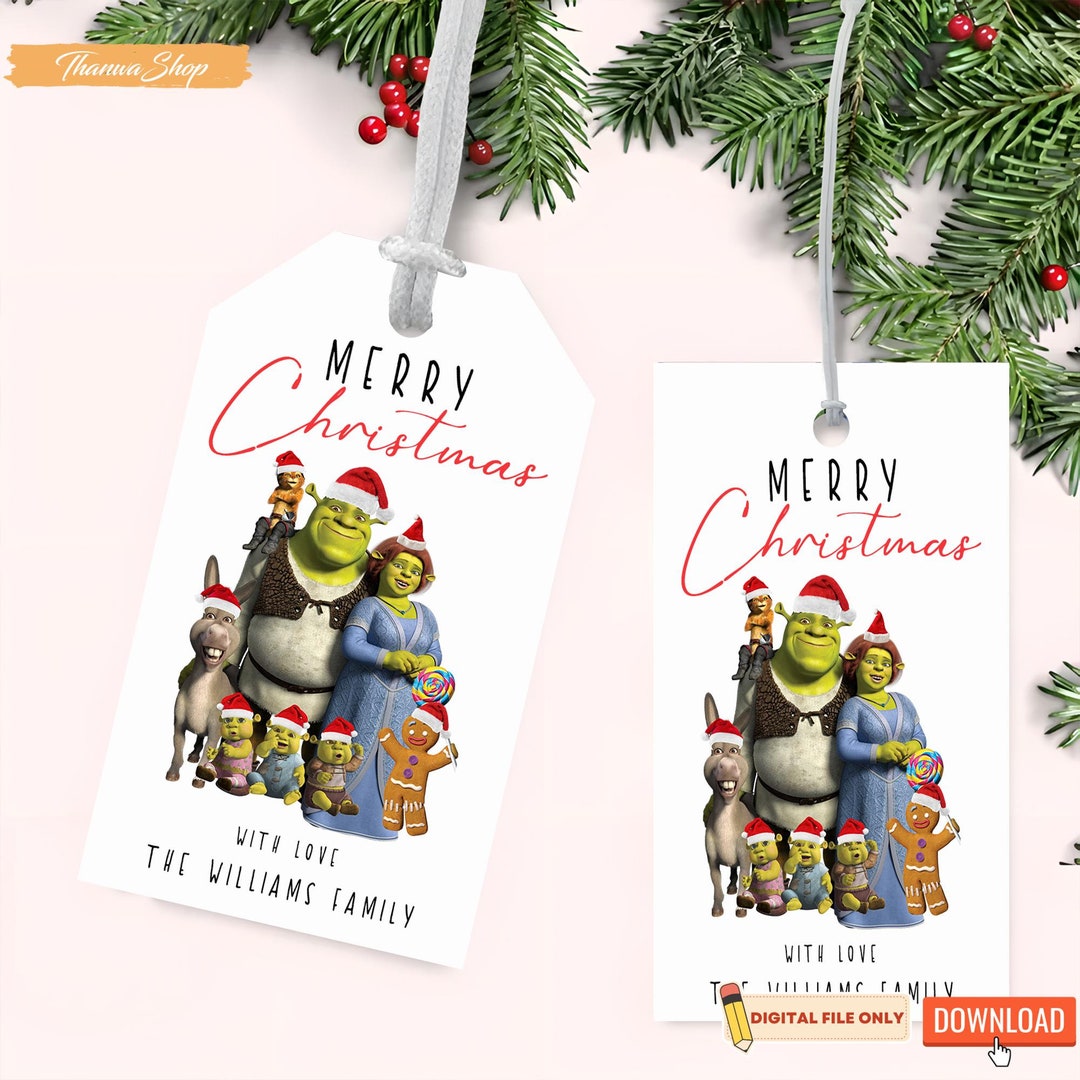 Shrek Christmas Favor Tag Printable, Personalized Shrek Gift Tag for ...