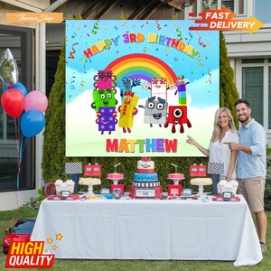 Number Blocks Backdrop Birthday, Personalized Number Block Party Decor ...