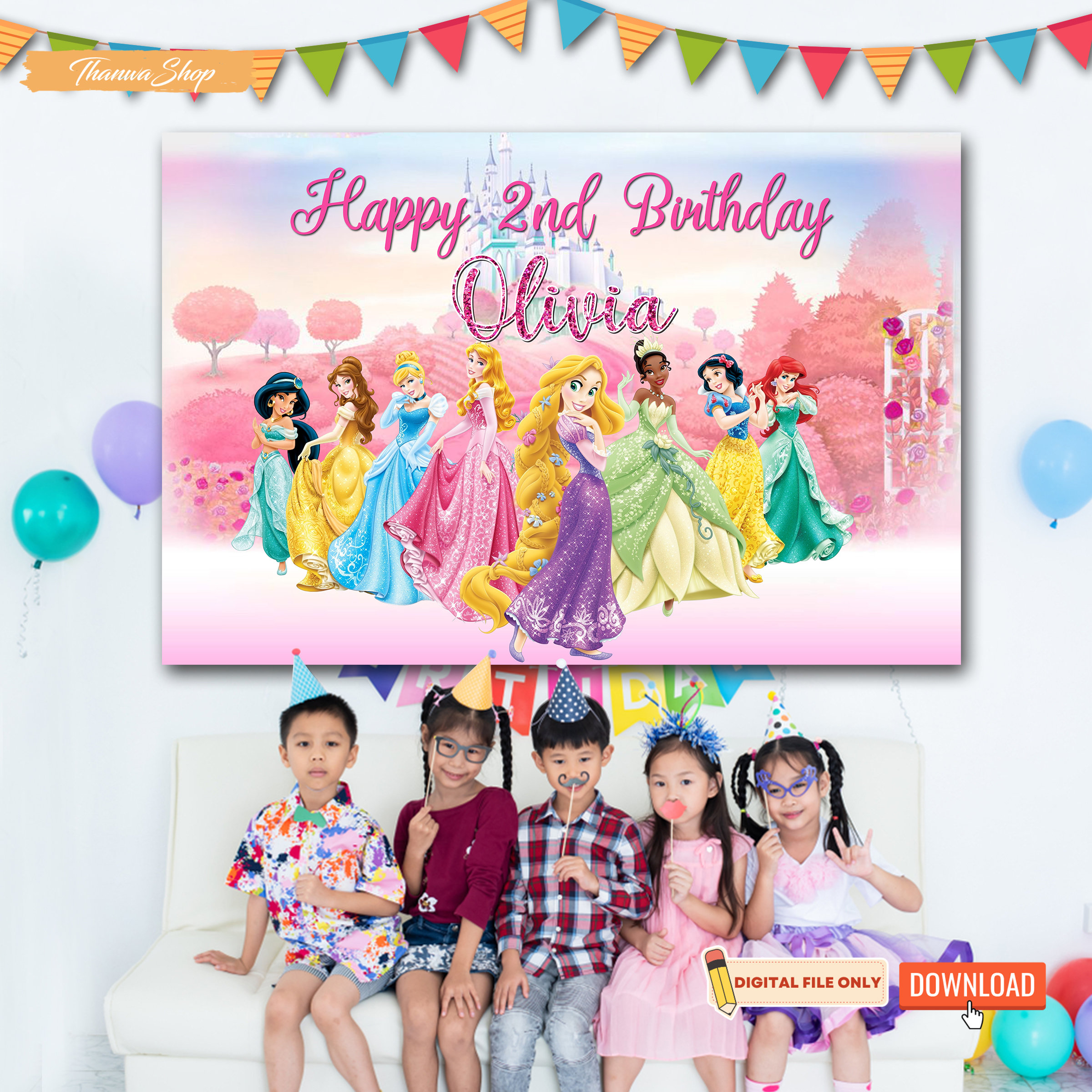 Princess Personalized Birthday Backdrop Princess Party - Etsy