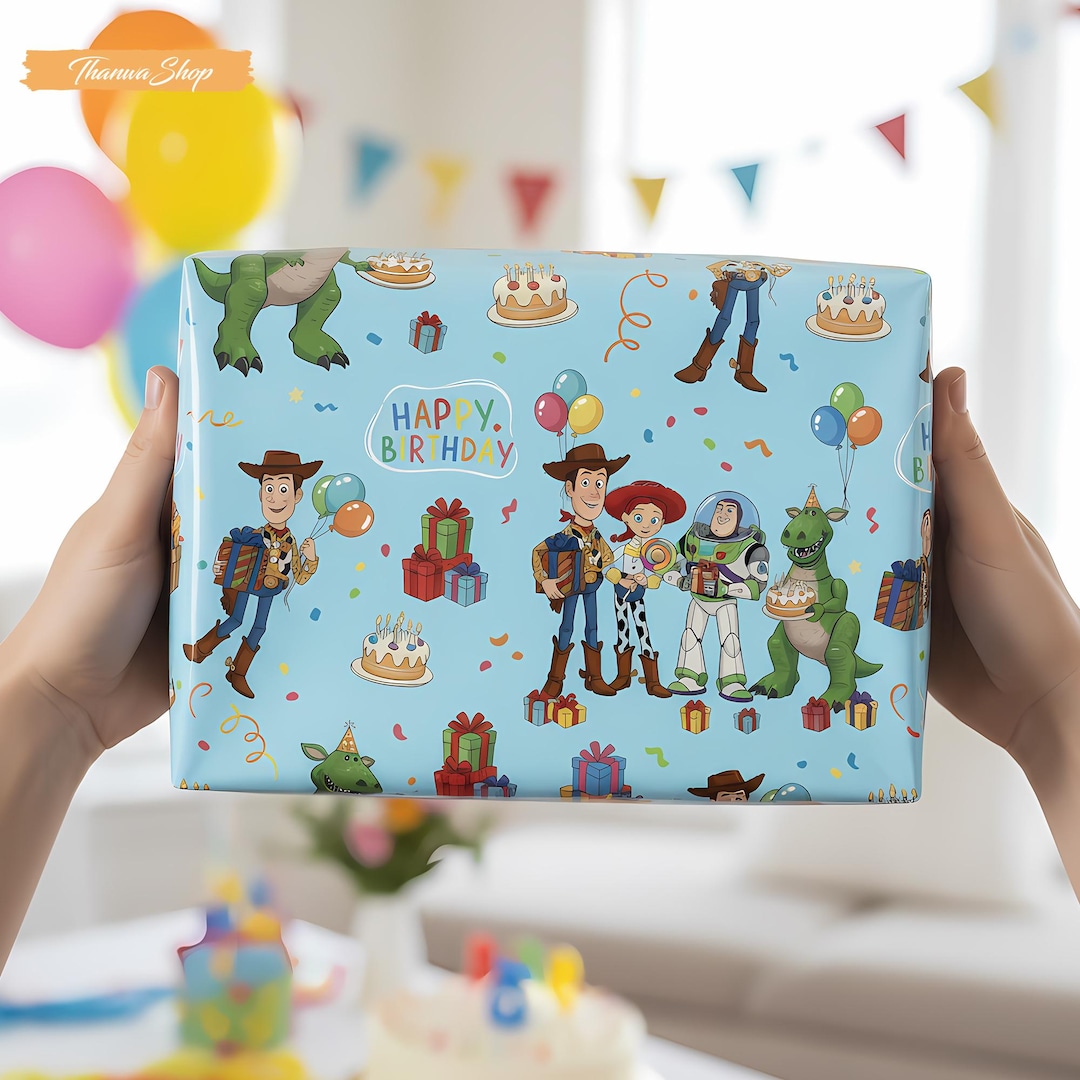 Toy Story Birthday Wrapping Paper: Woody, Buzz, Jessie, Rex - Etsy