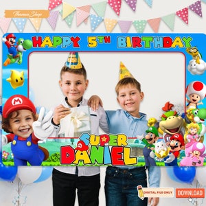 Printable Personalized Super Mario Photo Booth Frame Birthday for Kids ...