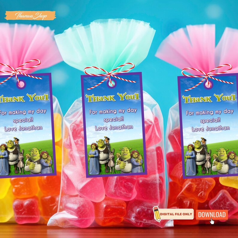 Shrek Birthday Thank You Tags, Funny Party Favor (digital Download ...