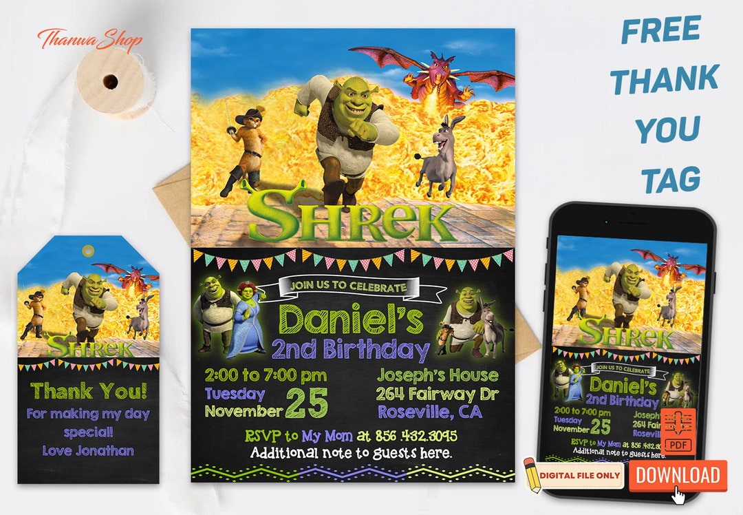 Shrek Birthday Invitation, Shrek Party Decoration, Birthday Party ...
