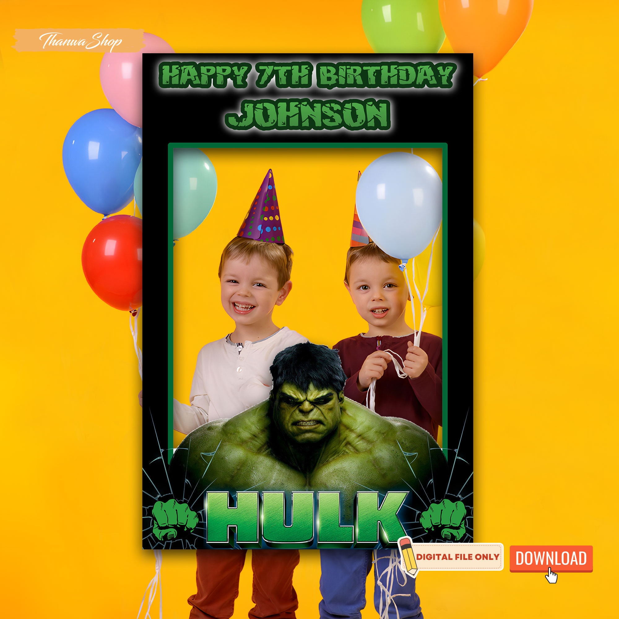Hulk Birthday Photo Booth Frame: Personalized Superhero Party (digital ...