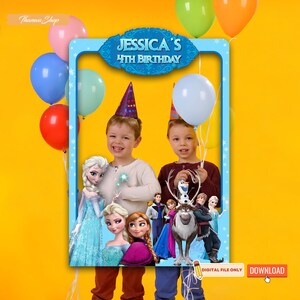 Printable Frozen Photo Booth Frame, Personalized Selfie Frame, Birthday ...