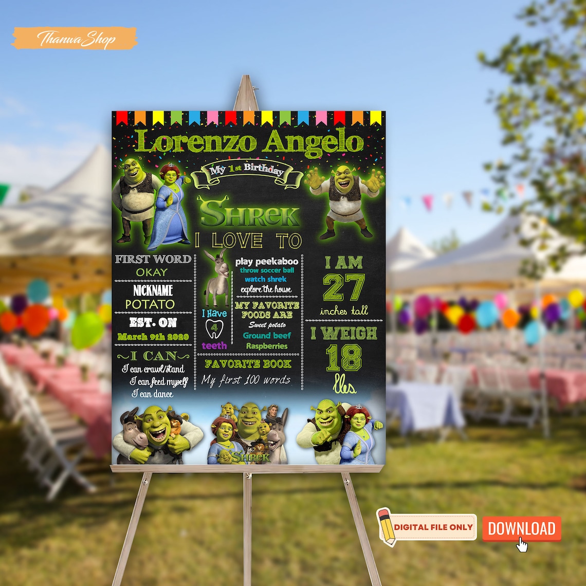 Shrek Birthday Chalkboardshrek Birthday Party Shrek Party - Etsy