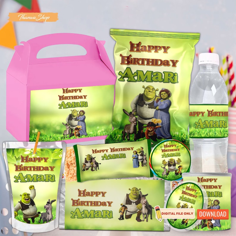 Custom Shrek Birthday Party Supplies Bundle (digital Download) - Etsy