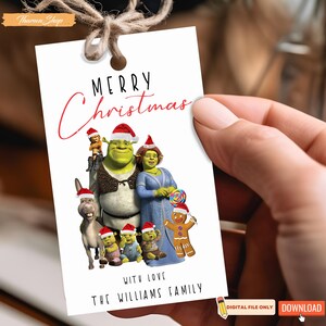 Shrek Christmas Favor Tag Printable, Personalized Shrek Gift Tag for ...