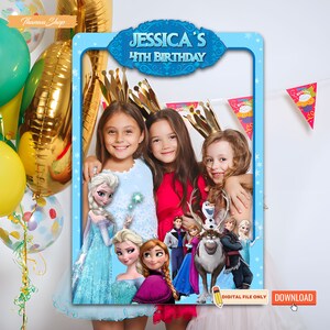 Printable Frozen Photo Booth Frame, Personalized Selfie Frame, Birthday ...