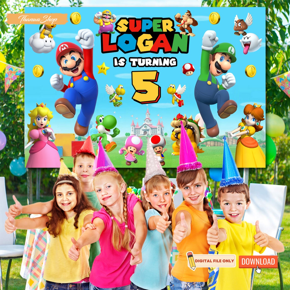 Super Mario Backdrop Mario Party Supplies Mario Personalized - Etsy