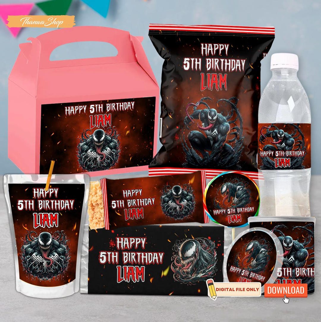 Printable Kids Venom Theme Party Bundle, Custom Venom Theme Party ...