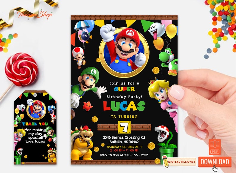 Mario Birthday Invitations Super Mario Invitation Birthday - Etsy