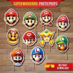 Printable Mario Photo Booth Props, Printable Photo Booth Props, Super ...