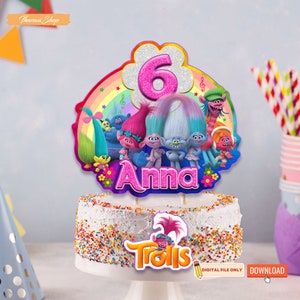 Printable Trolls Birthday Cake Topper Gift Idea for Boy or Girl, Custom ...