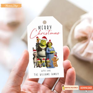 Shrek Christmas Favor Tag Printable, Personalized Shrek Gift Tag for ...