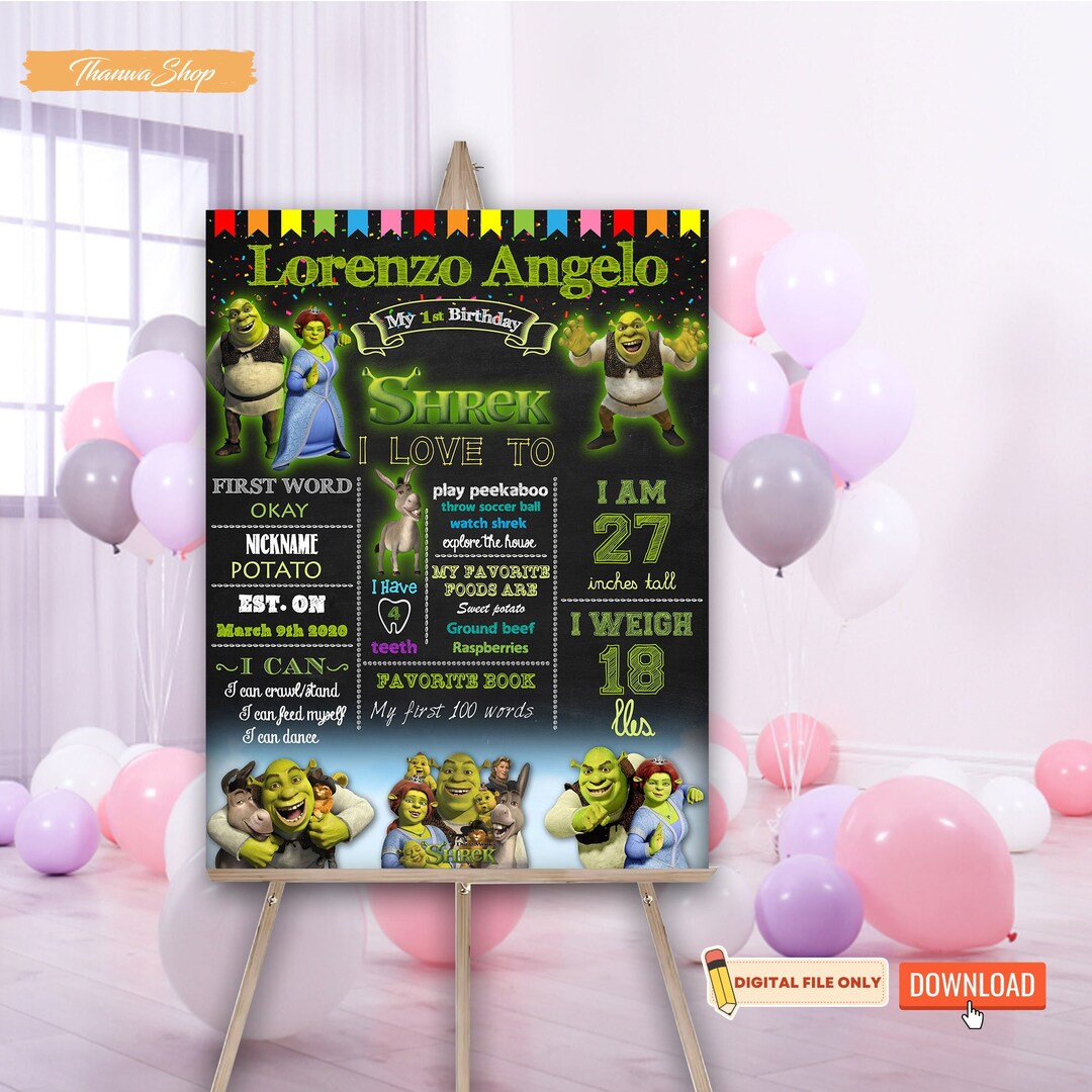 Shrek Birthday Chalkboard,shrek Birthday Party, Shrek Party Banner ...