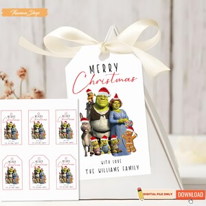 Shrek Christmas Favor Tag Printable, Personalized Shrek Gift Tag for ...