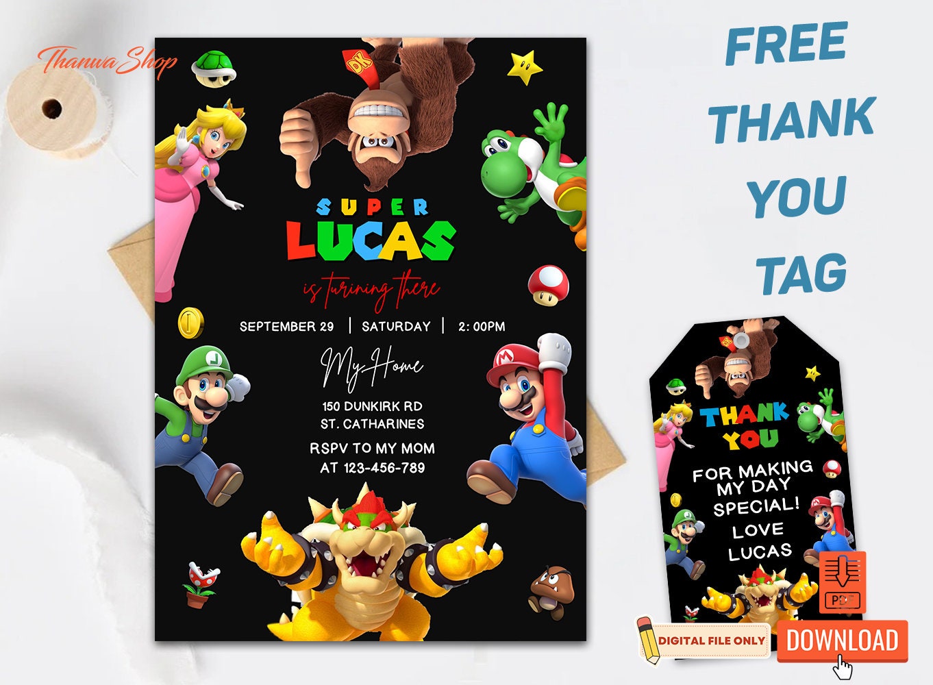Mario Birthday Invitations Super Mario Birthday Invitation - Etsy