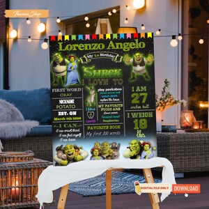 Shrek Birthday Chalkboard,shrek Birthday Party, Shrek Party Banner ...