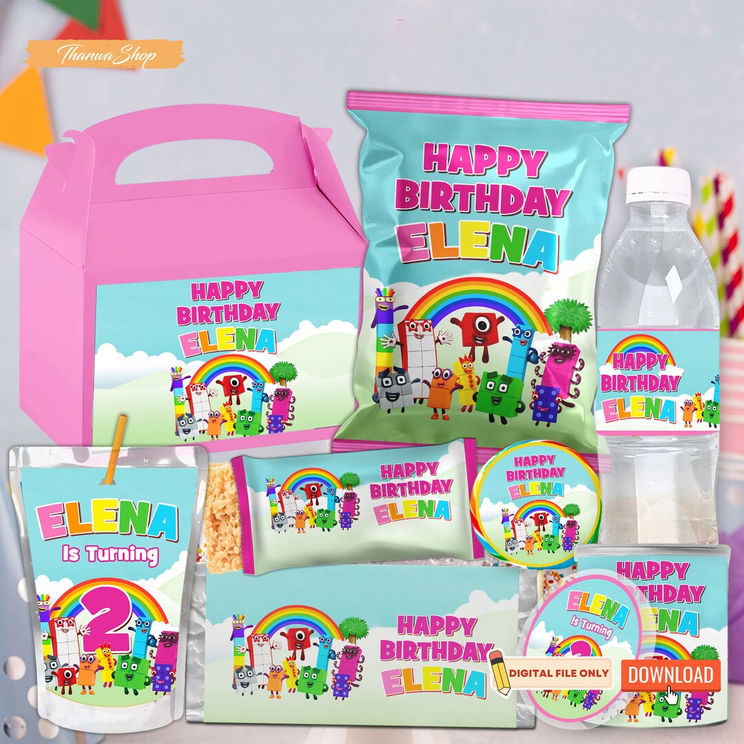 Printable Pink Numberblocks Birthday Party Favor Supplies Bundle Kids ...