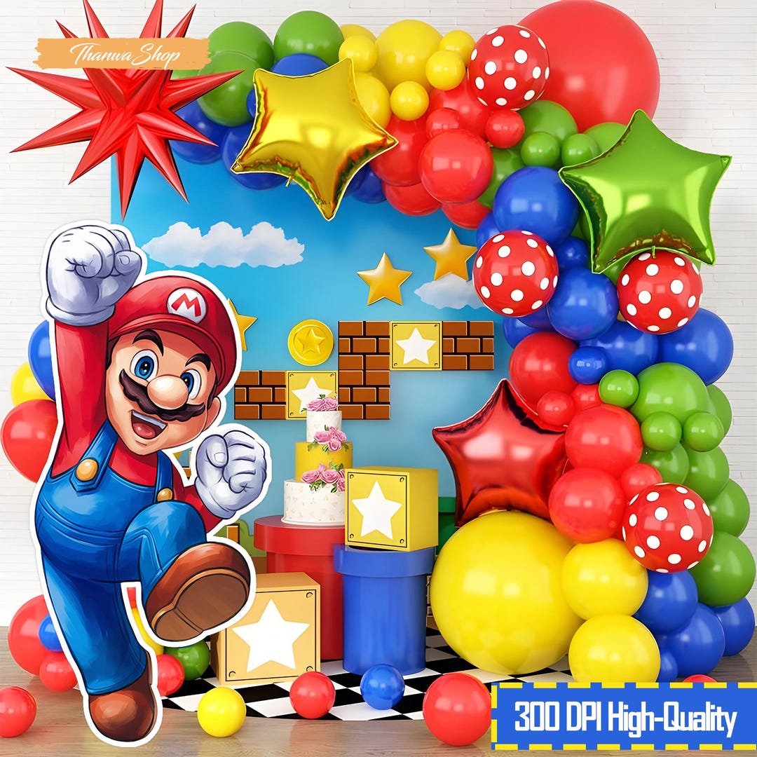 Super Mario Cutout, Watercolor Mario Theme Birthday Stand up Prop for ...