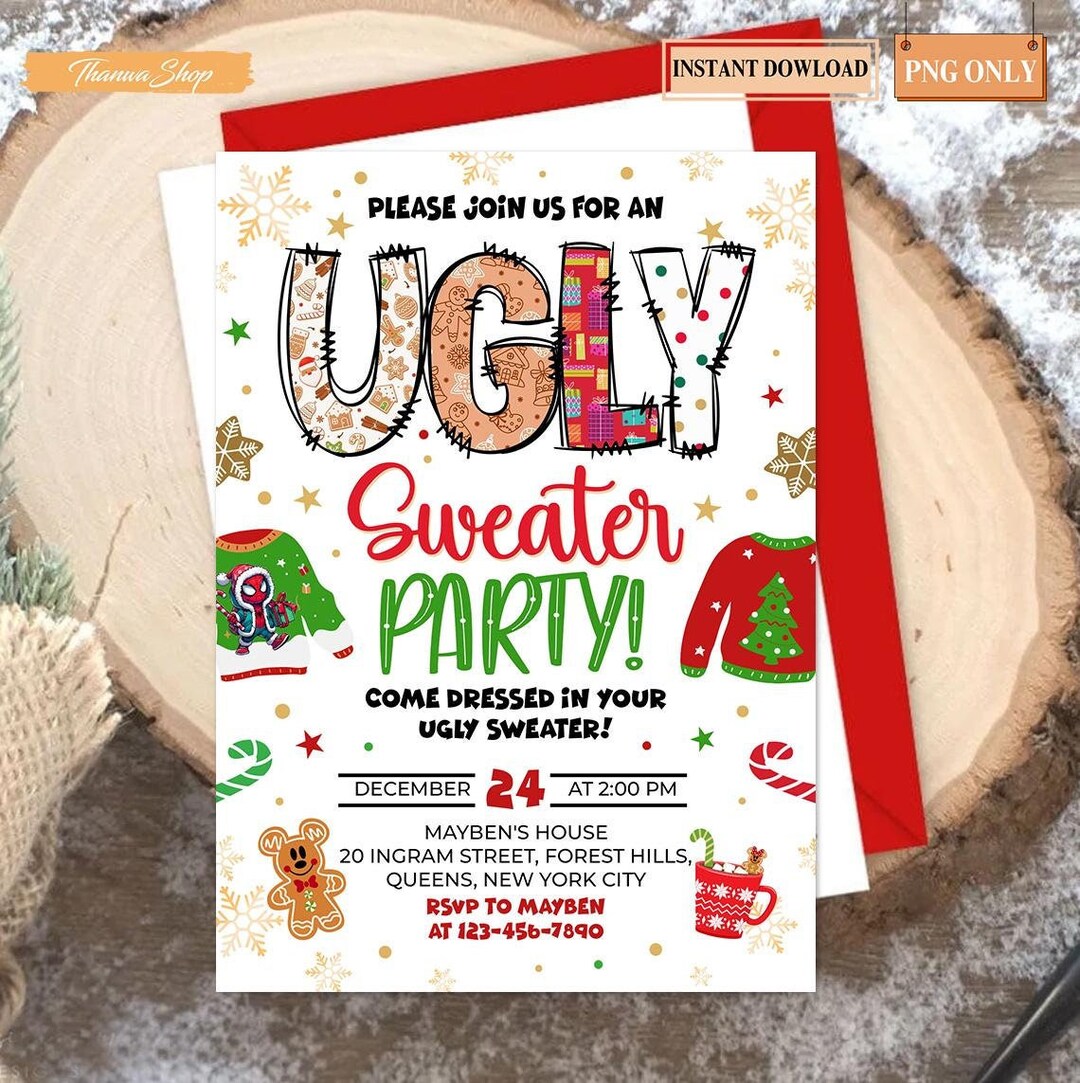 Ugly Sweater Christmas Party Invitation, Kids Christmas Party Invite ...