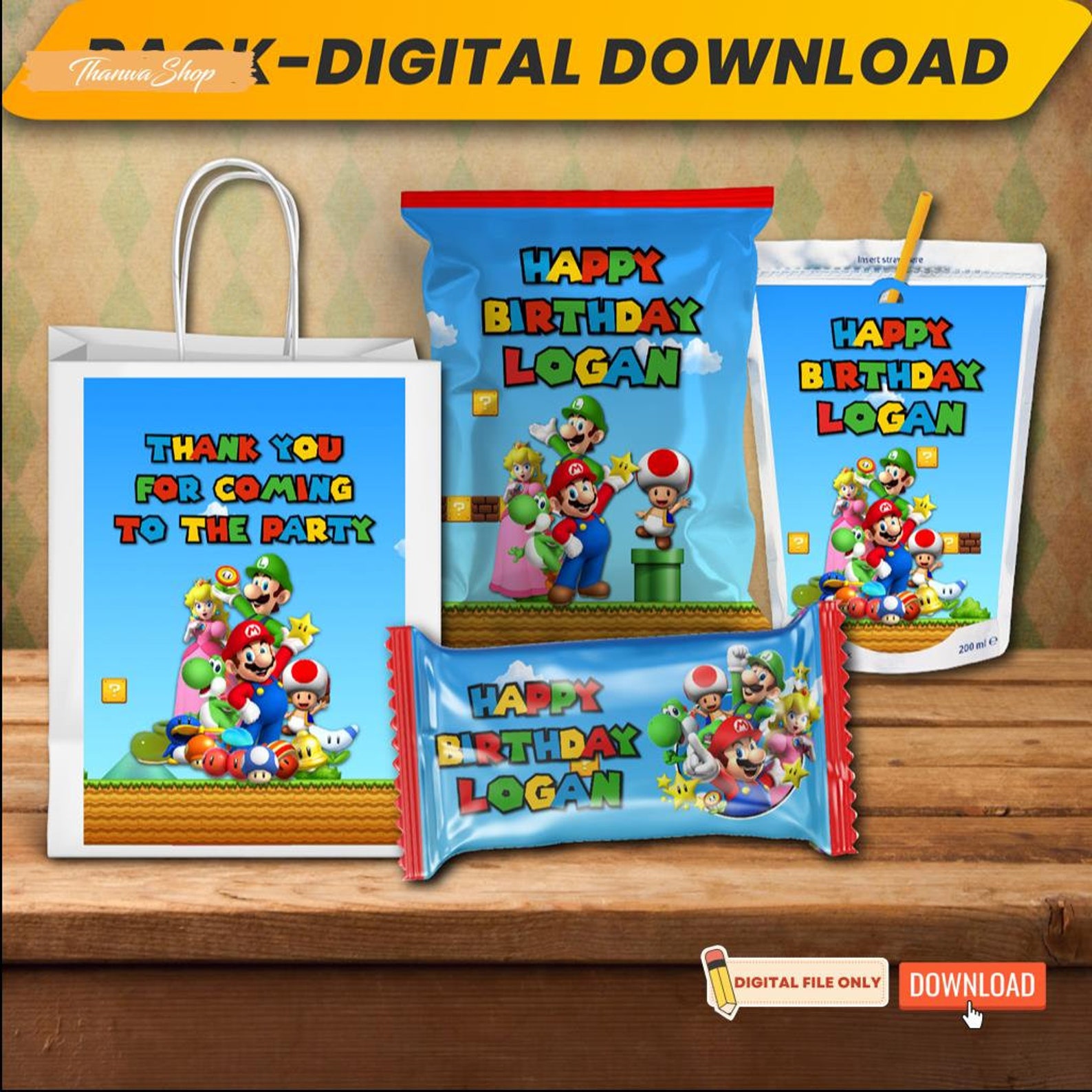 Printable Personalized Super Mario Party Supplies Bundle, Super Mario ...