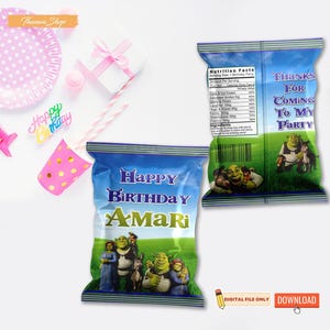 Shrek Birthday Party Chip Bag, Green Party Favor (digital Download) - Etsy