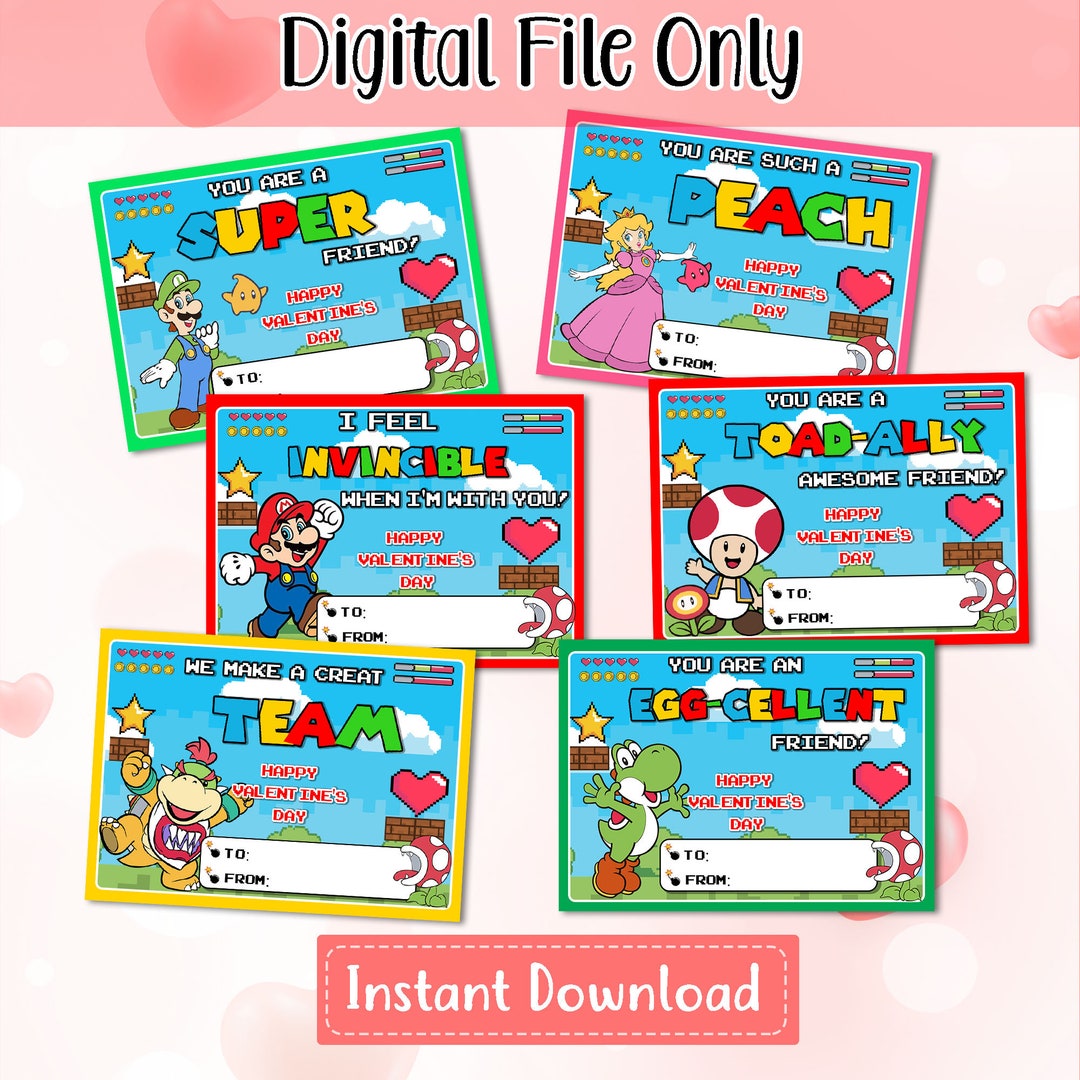 Printable Super Mario Valentines's Day Card for Kids, Gamer Valentins ...