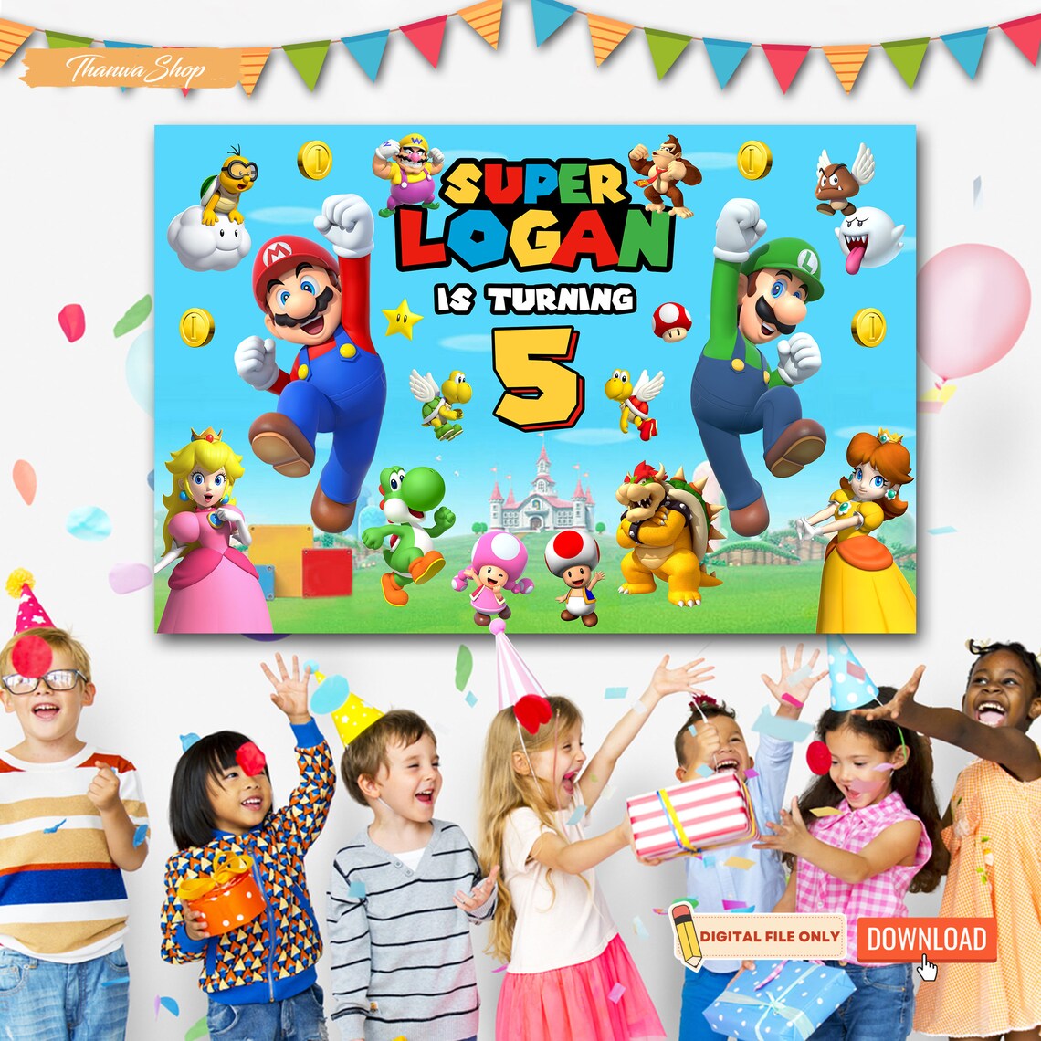 Super Mario Backdrop Mario Party Supplies Mario Personalized - Etsy