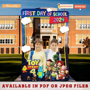 Printable First Day of School Photo Booth Frame, Custom Toy Story Photo ...