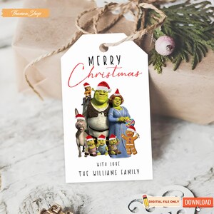 Shrek Christmas Favor Tag Printable, Personalized Shrek Gift Tag for ...