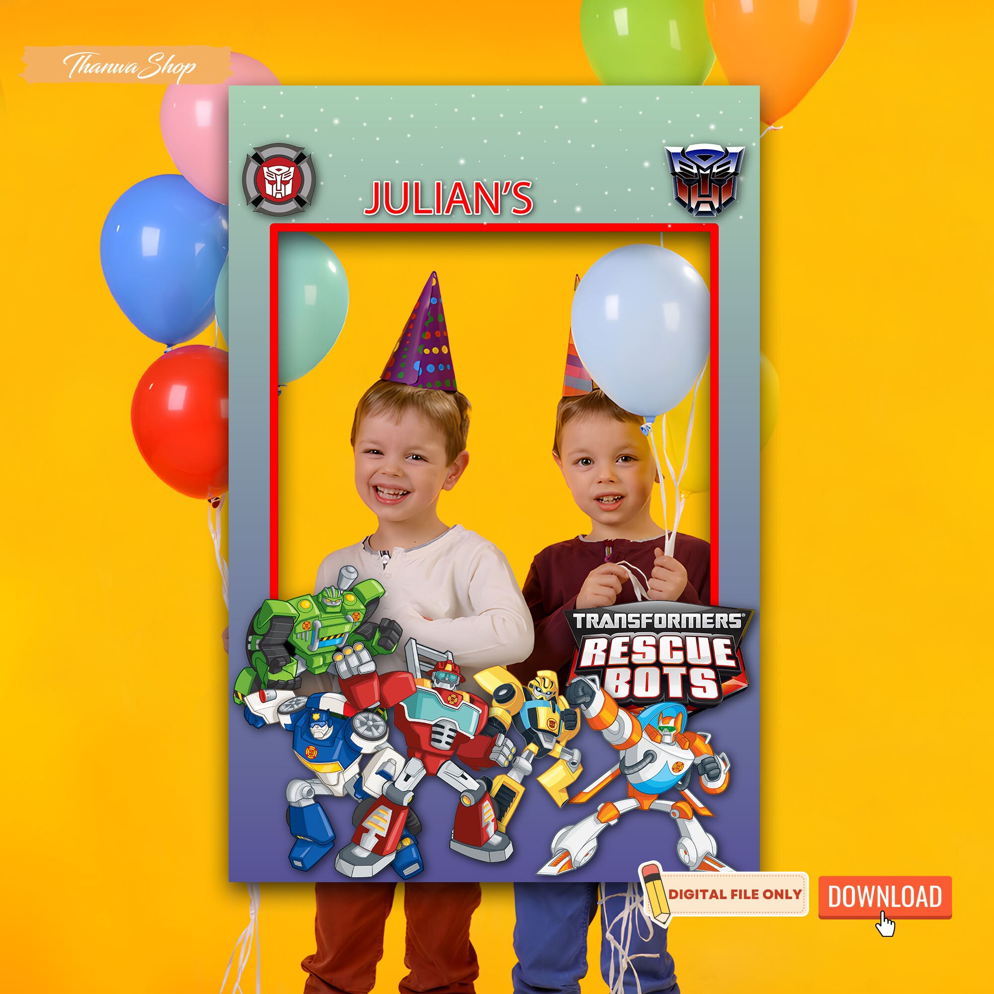 Rescue Bots Birthday Photo Booth Frame Selfie Frame Rescue - Etsy