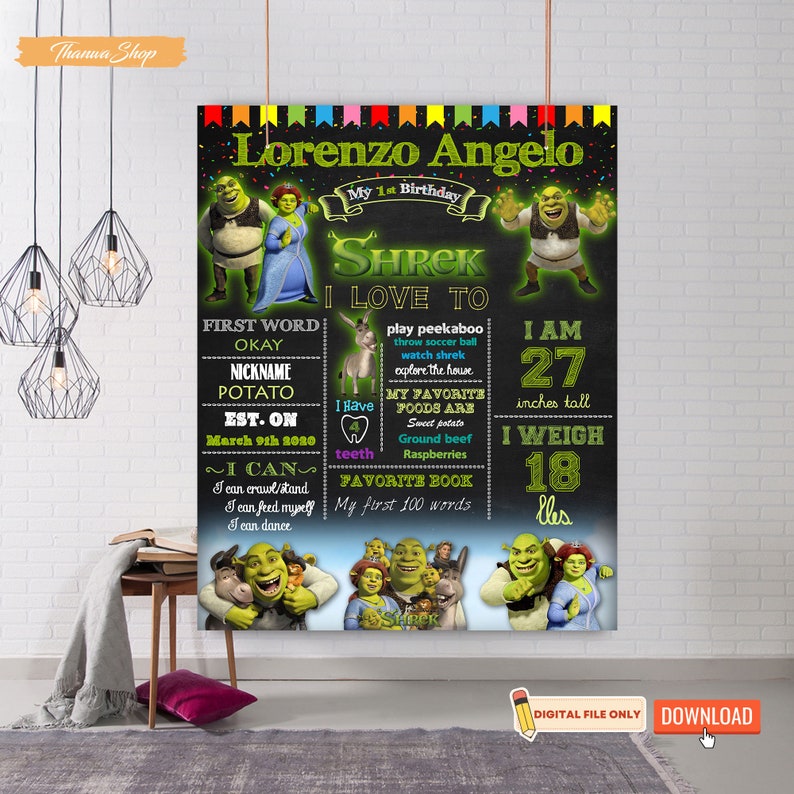 Shrek Birthday Chalkboardshrek Birthday Party Shrek Party - Etsy