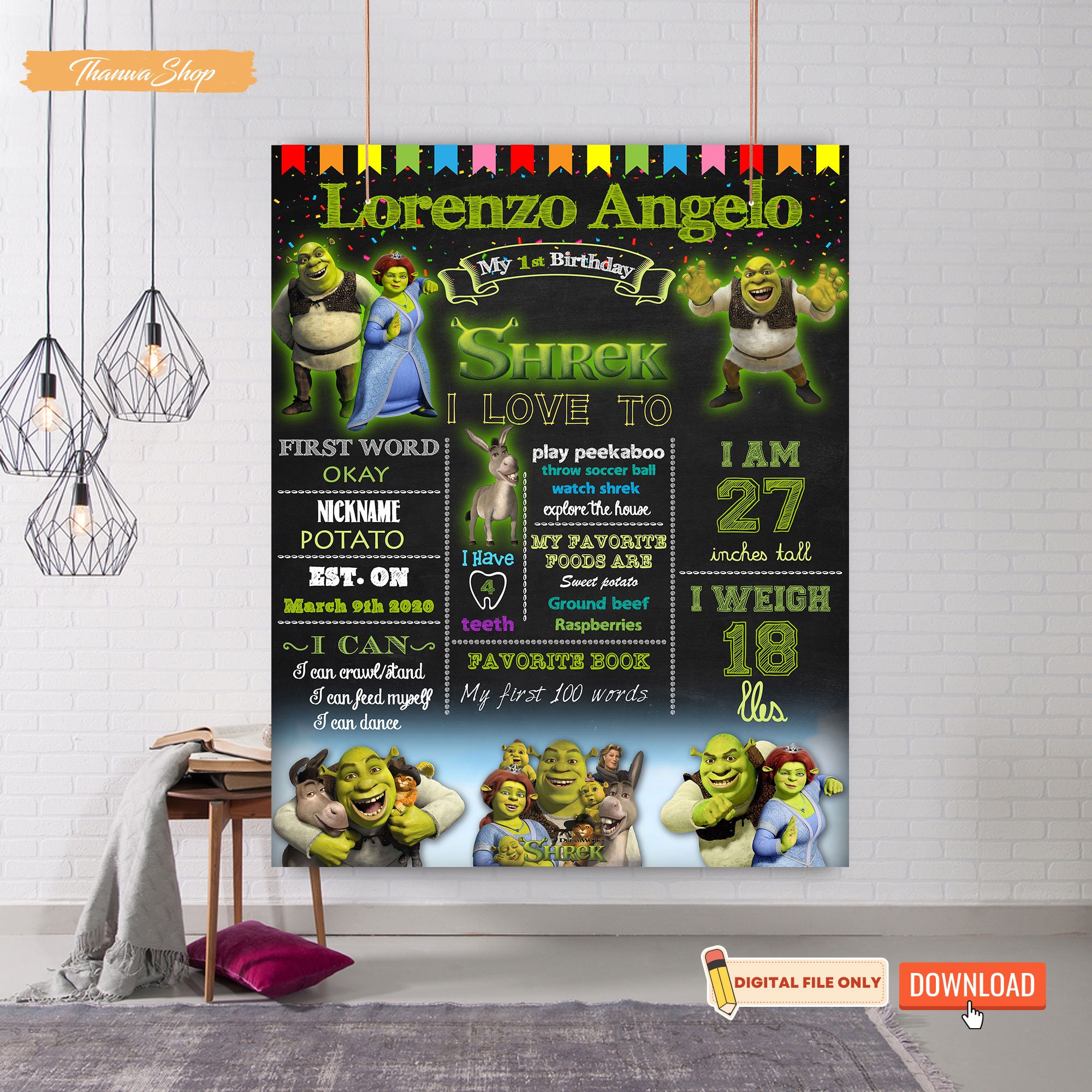 Shrek Birthday Chalkboardshrek Birthday Party Shrek Party - Etsy