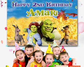 Birthday Backdrop Shrek Theme, Shrek Birthday Backdrop, Shrek Party ...