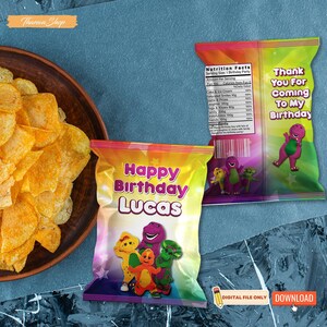 Printable Barney Birthday Chip Bags, Custom Purple Dinosaur Birthday ...