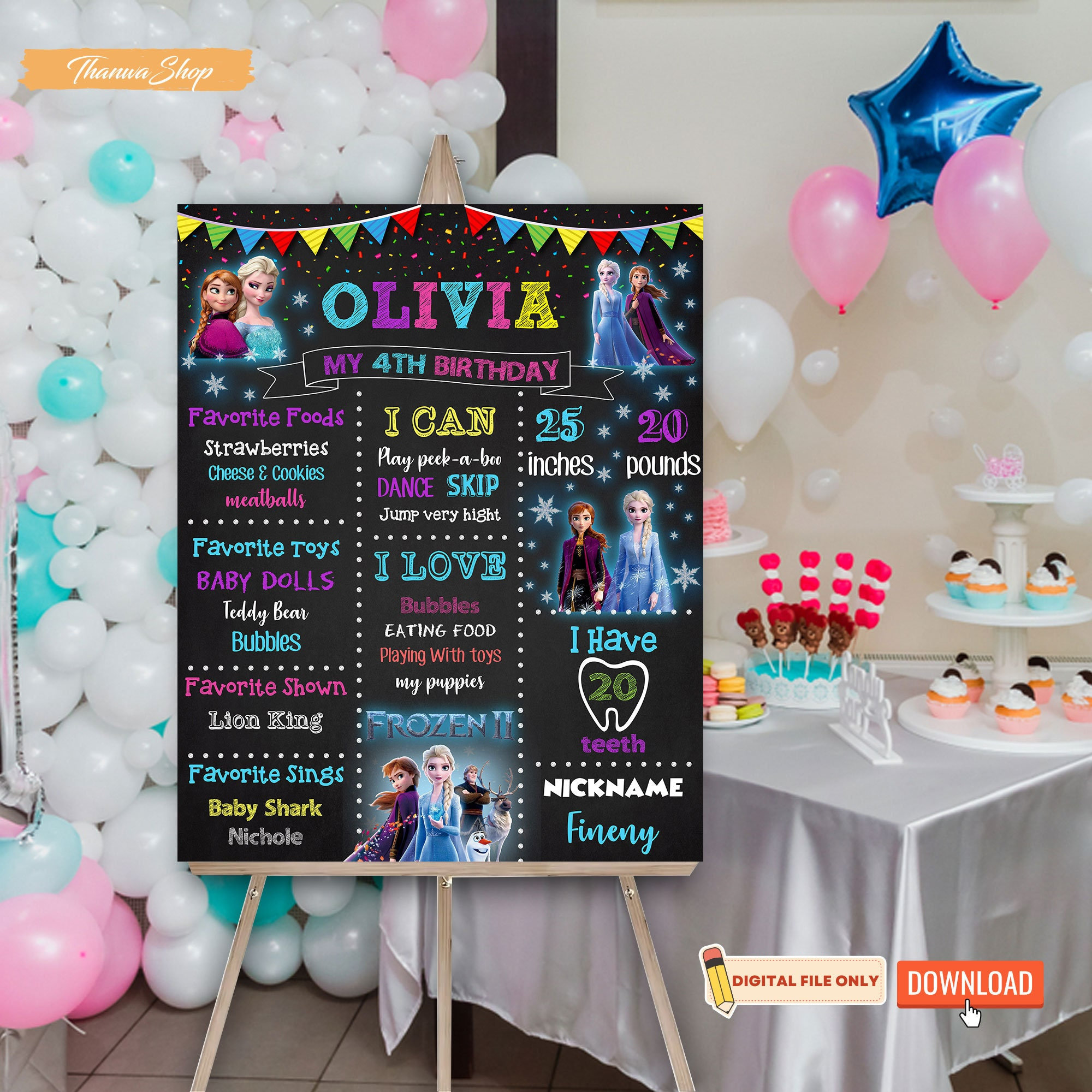 Frozen 2 Birthday Chalkboard Poster: Milestone Sign (digital Download ...