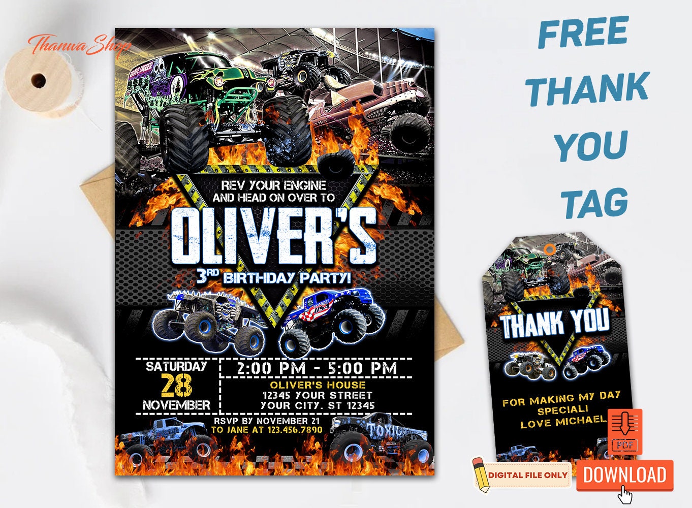 Monster Truck Birthday Invitations Editable Monster Truck - Etsy