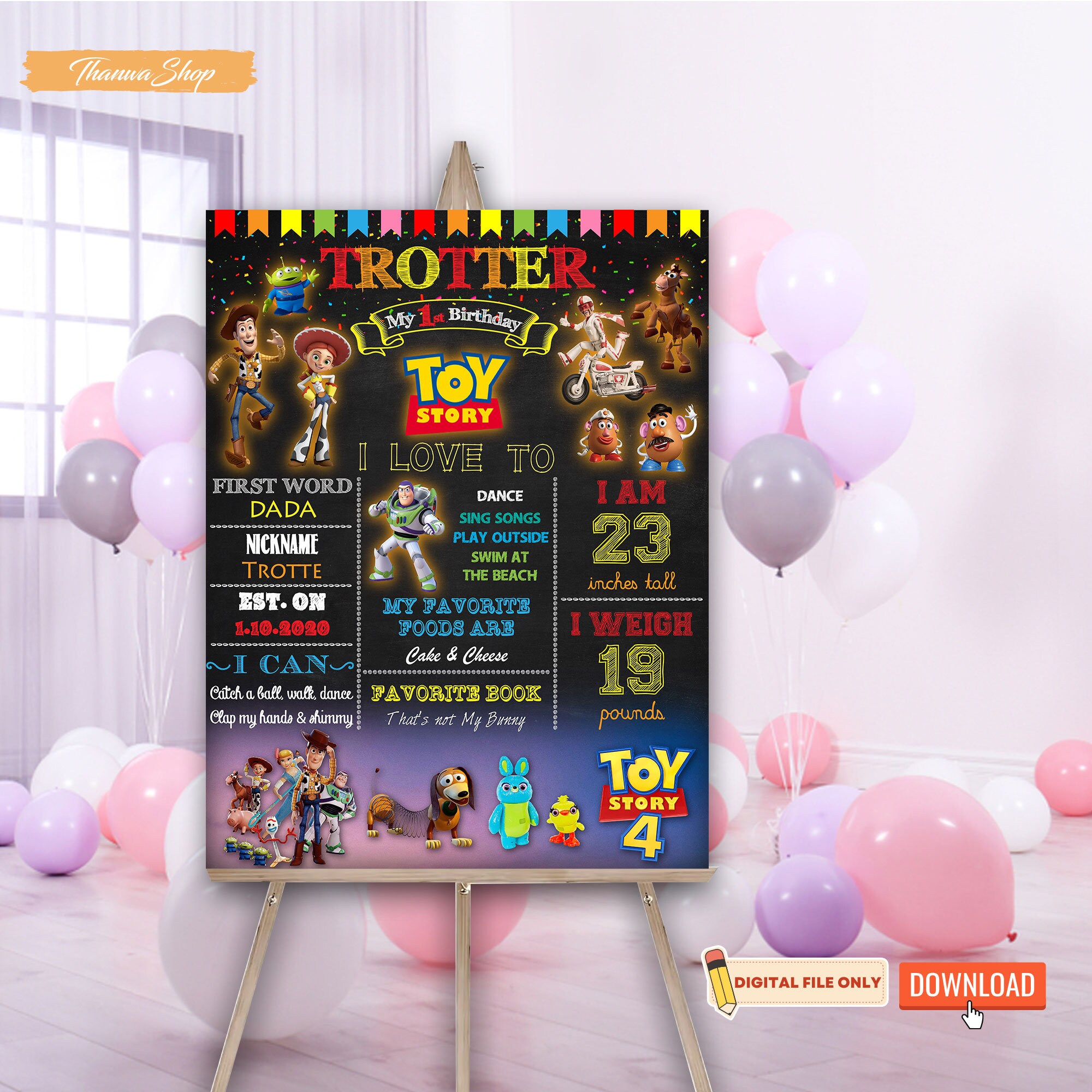 Toy Story Chalkboard Postertoy Story Birthday Poster - Etsy