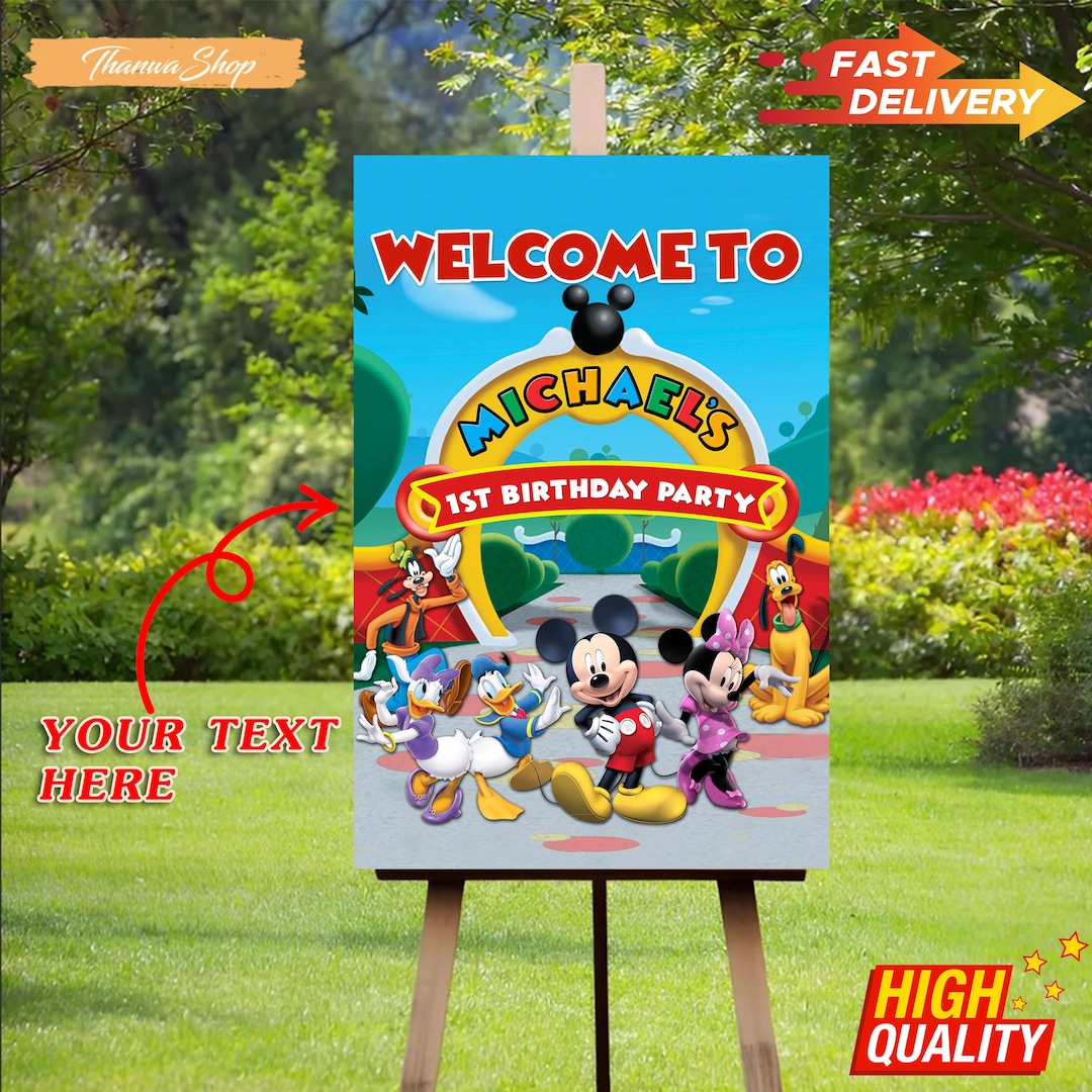 Mickey Mouse Clubhouse Birthday Welcome Sign: Kids Party Decoration - Etsy