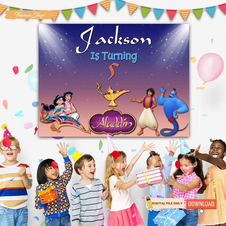 Aladdin Banner Aladdin Birthday Backdrop Princess Party - Etsy