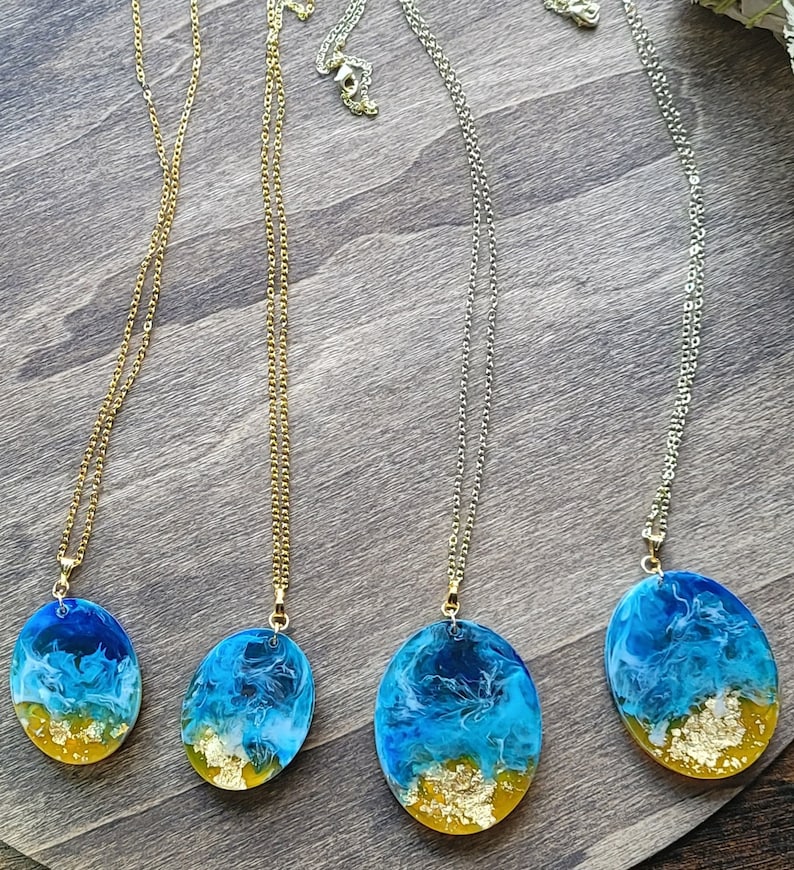Ocean Beach Resin Necklace Pendant Gold Chain Fashion Beach Wear - Etsy